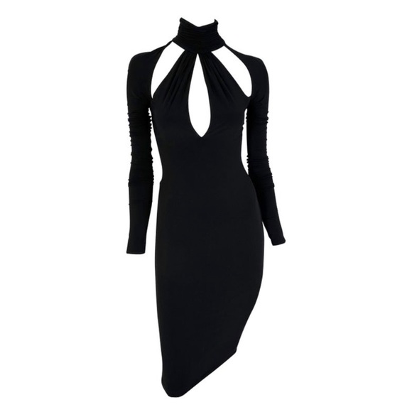Versace | Dresses | Versace Runway Fw5 Black Cut Out Plunge Neck Dress ...